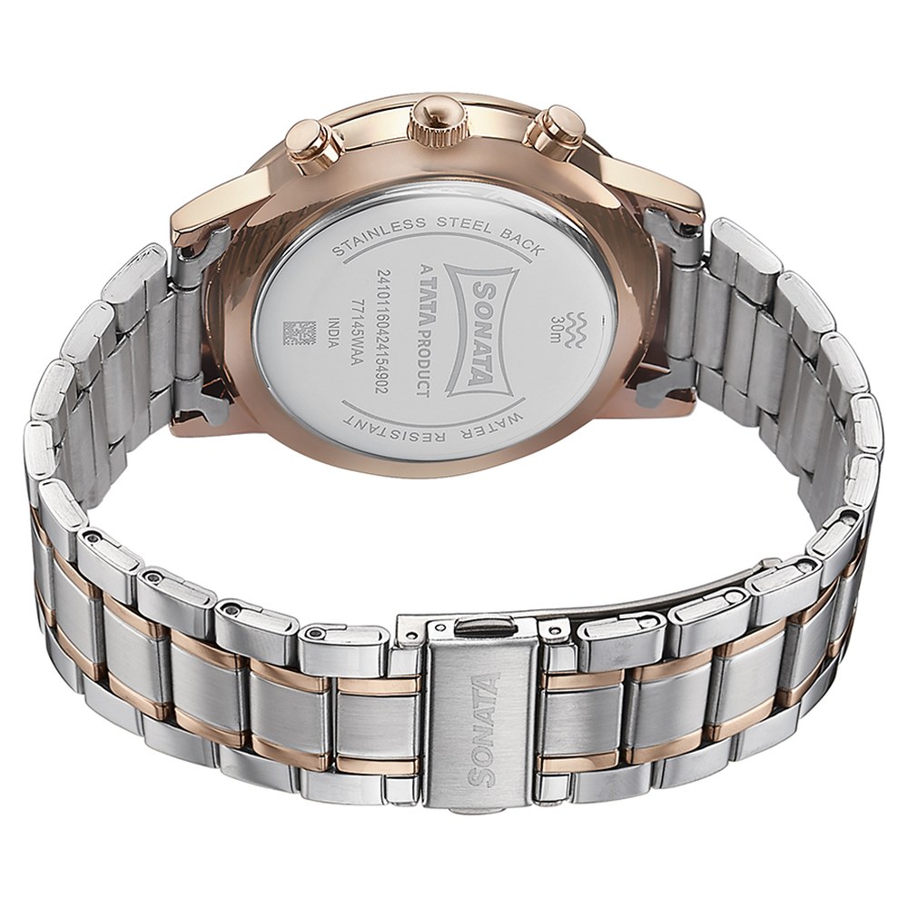Buy Online Sonata Quartz Multifunction Black Dial Two Toned Stainless ...