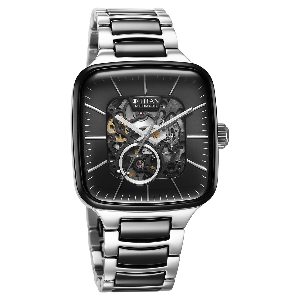 Buy Online Titan Ceramic Fusion Automatic Square Black Dial Silver Dual ...