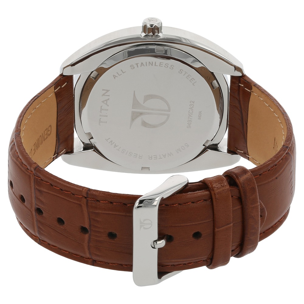 Buy Online Titan Quartz Analog Silver Dial Leather Strap Watch for Men ...