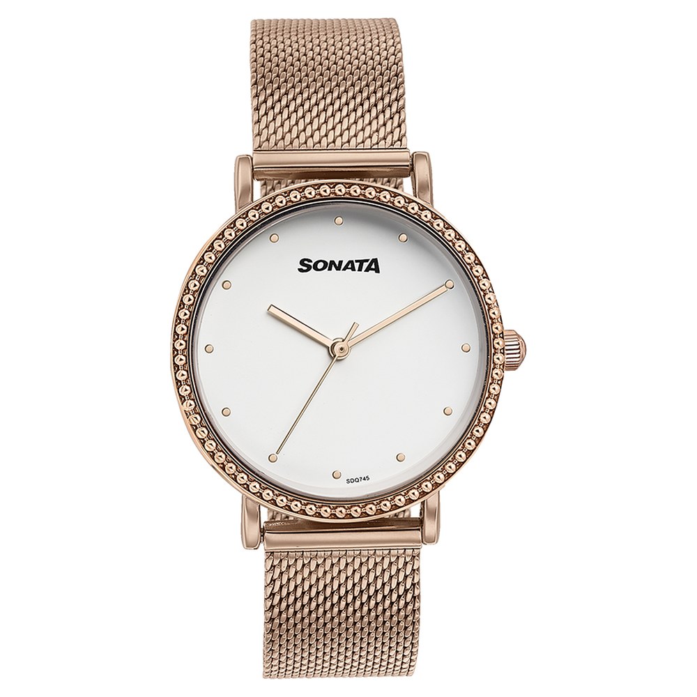 Buy Online Sonata Quartz Analog White Dial Rose Gold Stainless Steel ...