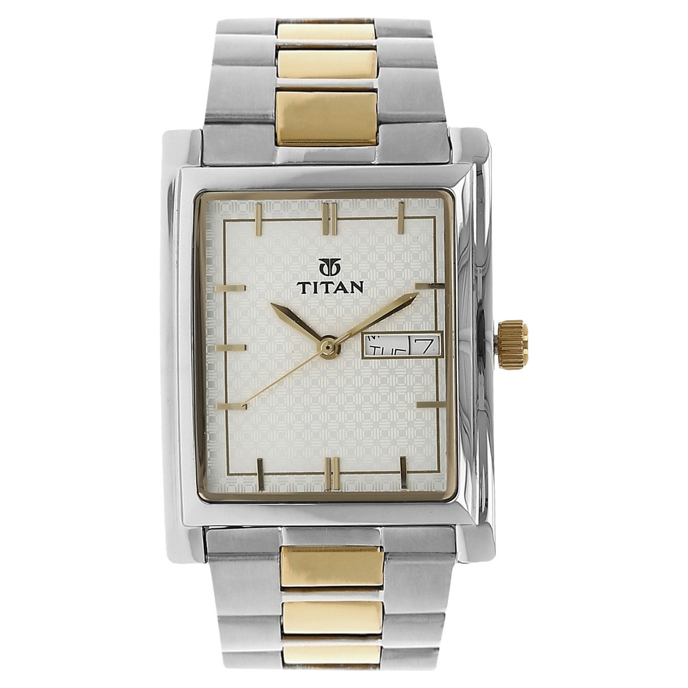 Buy Online Titan Quartz Analog with Day and Date Silver Dial Stainless ...