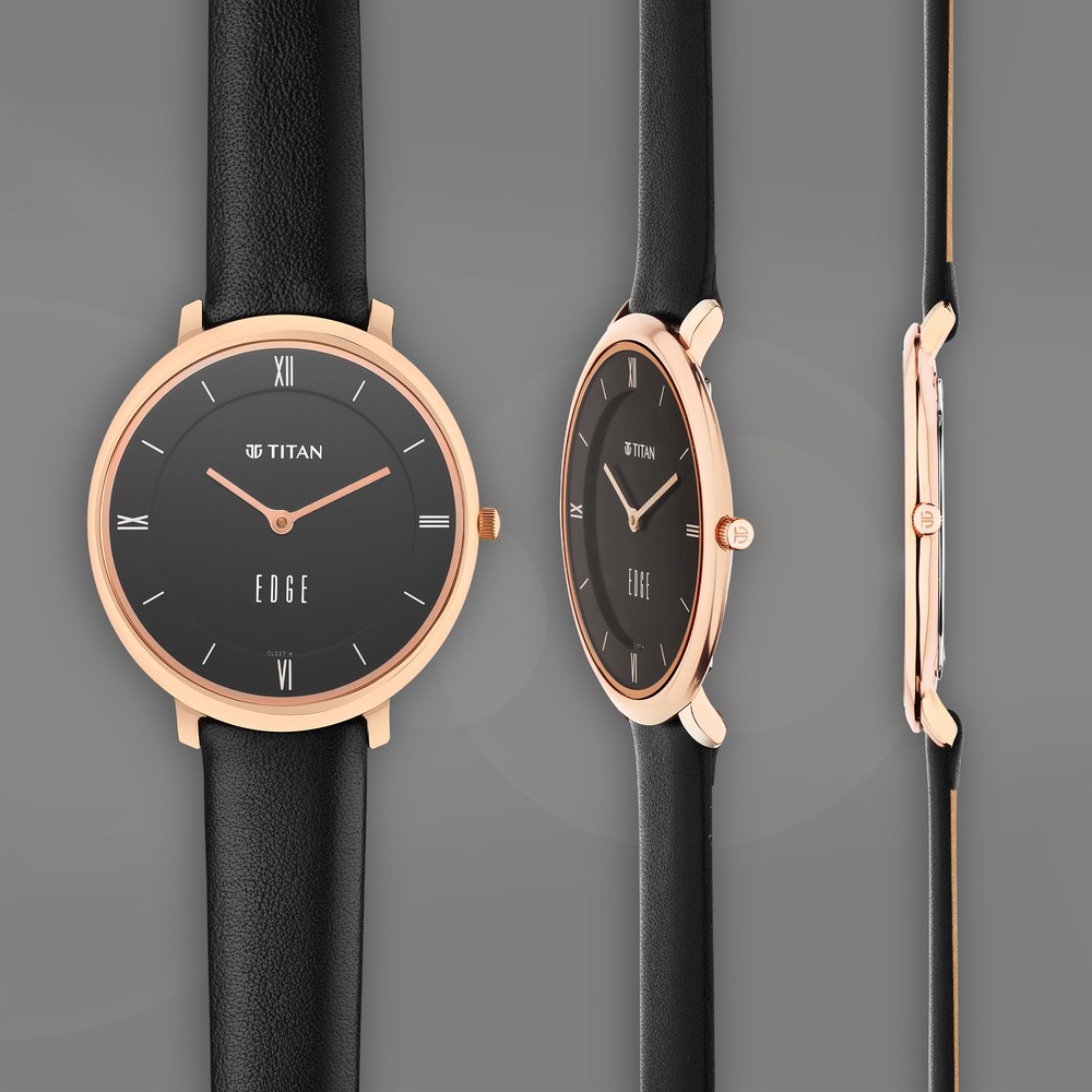 Buy Online Titan Edge Quartz Analog Black Dial Black Leather Strap ...