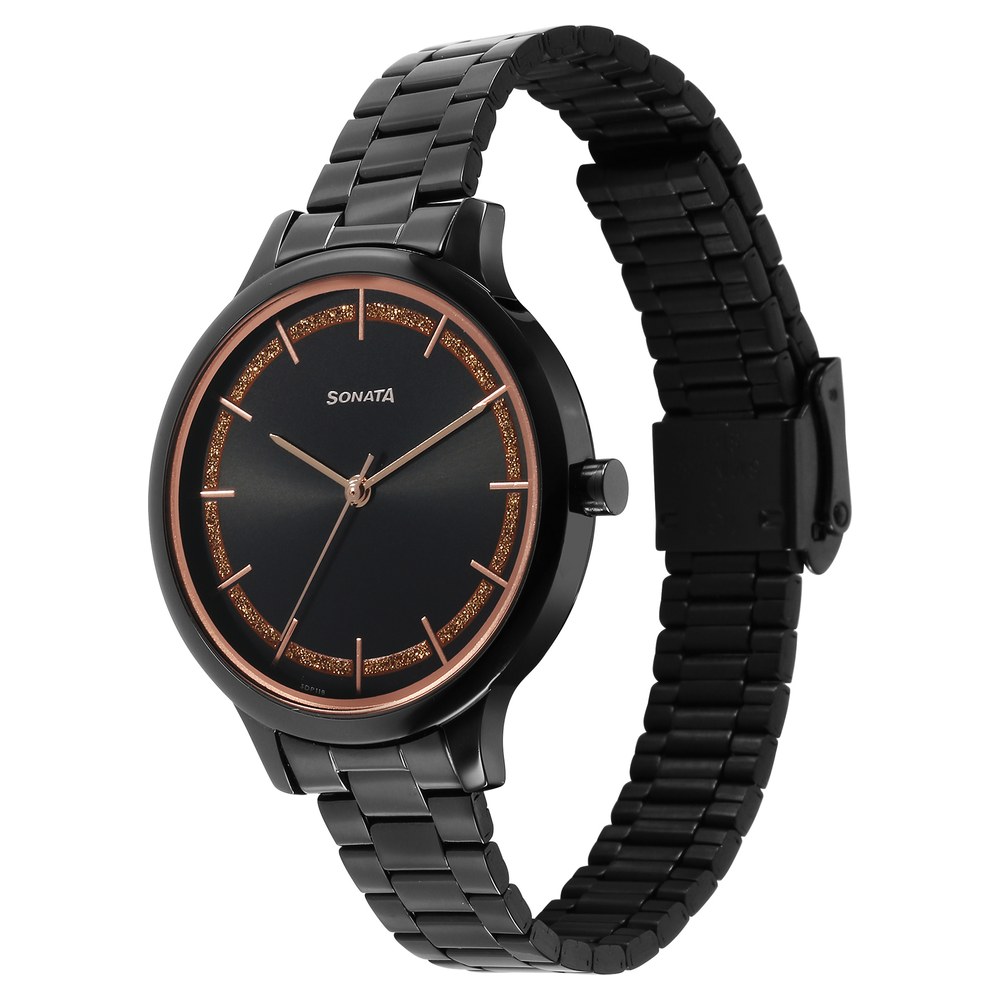 Buy Online Sonata Blush Quartz Analog Black dial Stainless Steel Strap ...