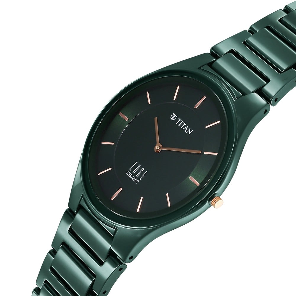 Buy Online Titan Edge Ceramic Slim Ceramic Strap Glossy Green Dial ...