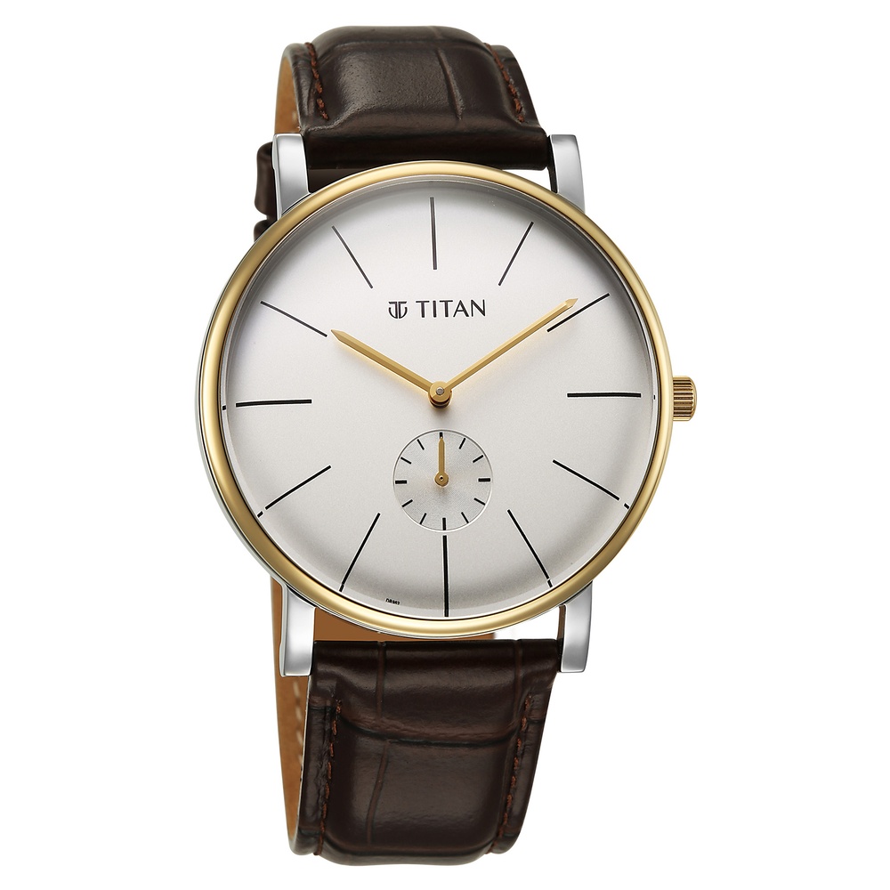 Buy Online Titan Elegance Analog with Small Second and White Dial Brown ...