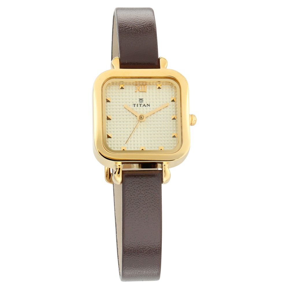 Buy Online Titan Quartz Analog Champagne Dial Leather Strap Watch for ...
