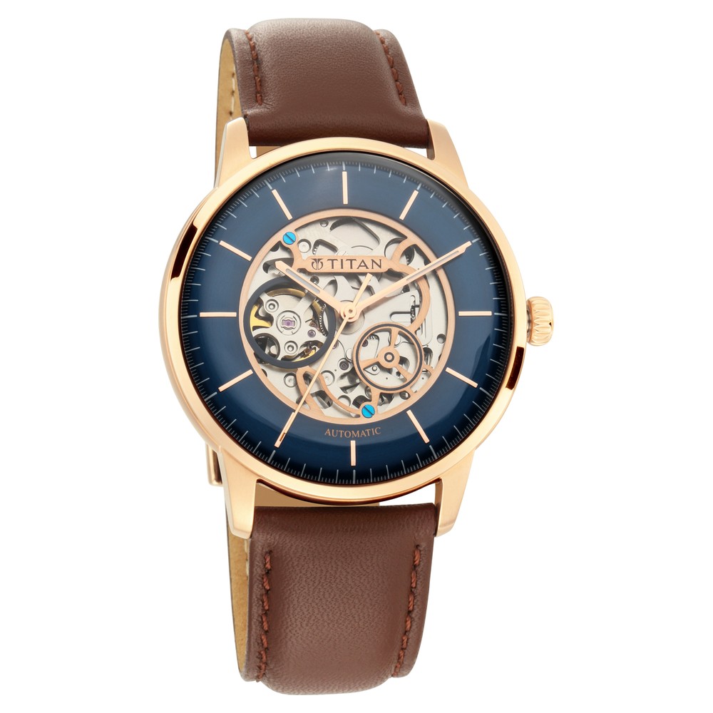 Buy Online Titan Automatics Blue Dial Automatic Leather Strap watch for ...