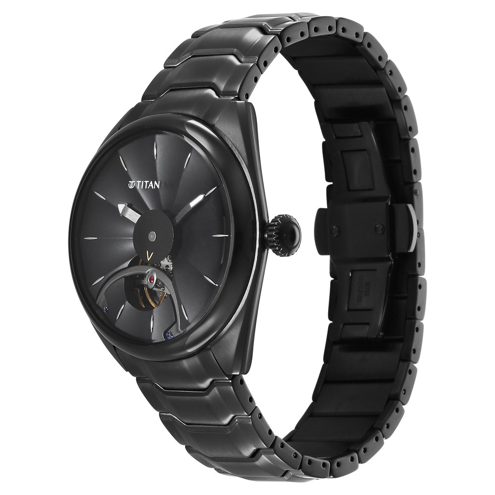 Buy Online Titan Stellar Automatic Black Dial Stainless Steel Strap ...
