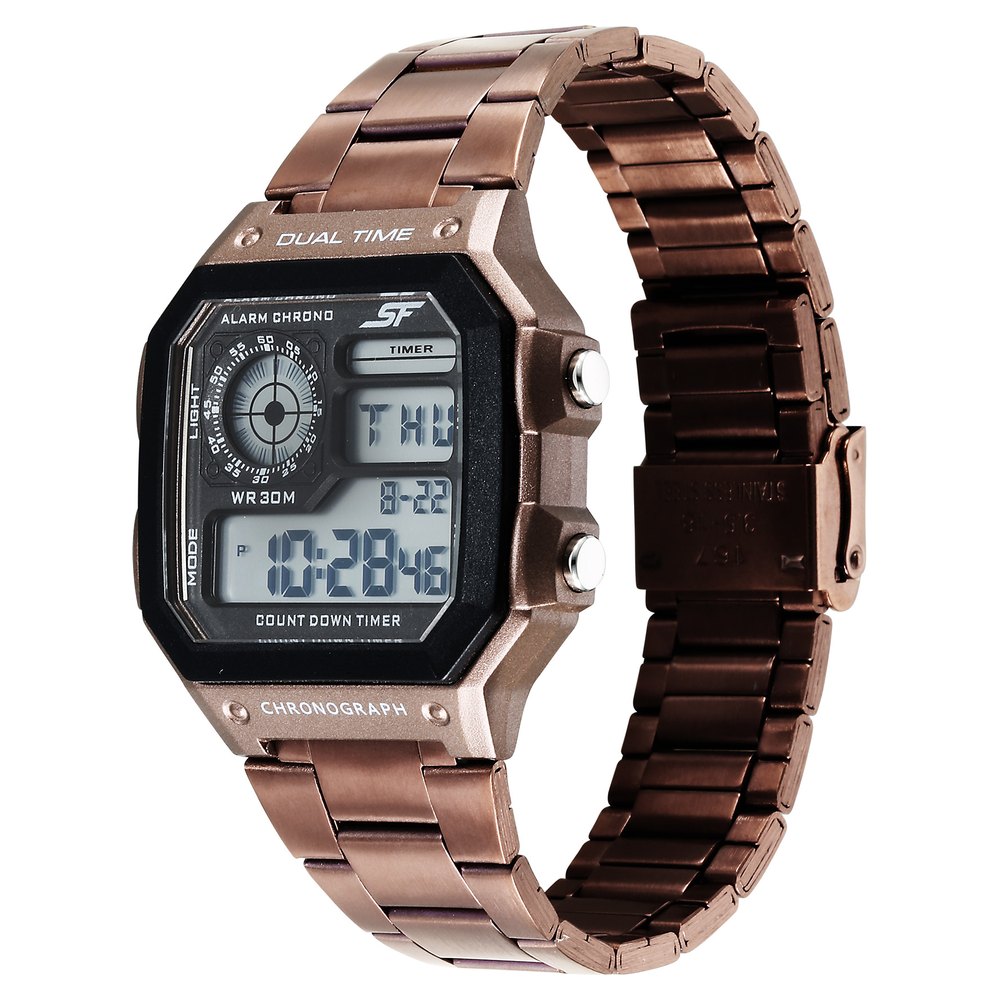 Buy Online Sonata Hexa Digital Black Dial Brown Color Stainless Steel ...