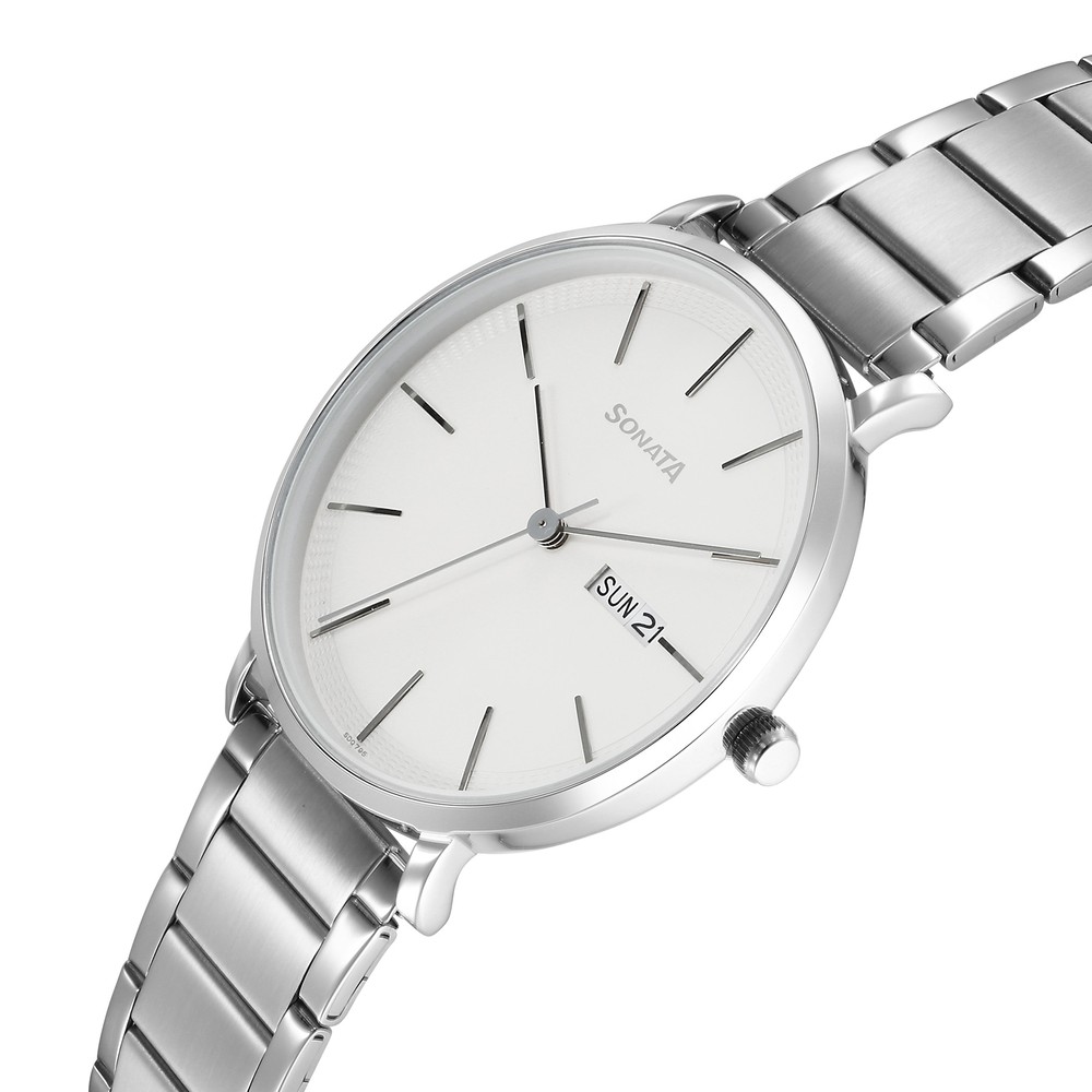 Buy Online Sonata Ascent Quartz Analog with Day and Date White Dial ...
