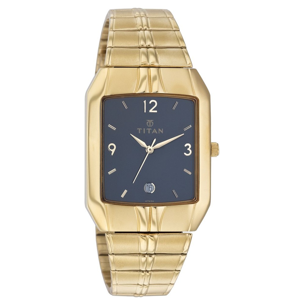 Buy Online Titan Rectangle Black Dial Analog with Date Metal Strap watch for Men - ne9264ym03a ...