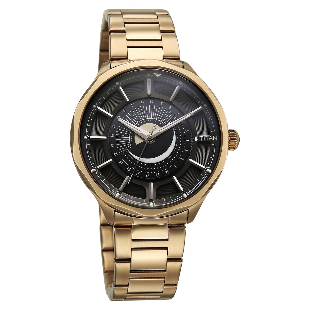 Buy Online Titan Stellar Analog with Sun Moon Phase and Black Dial ...