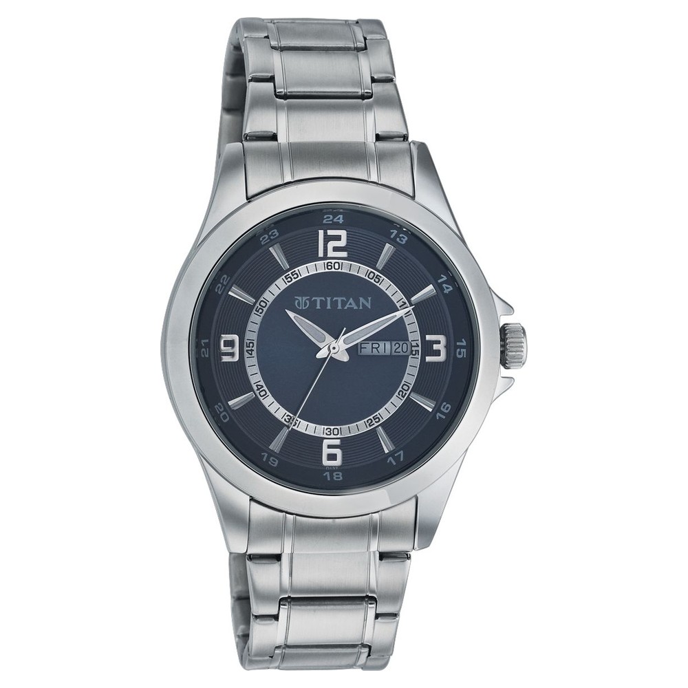 Buy Online Titan Quartz Analog with Day and Date Blue Dial Watch for ...