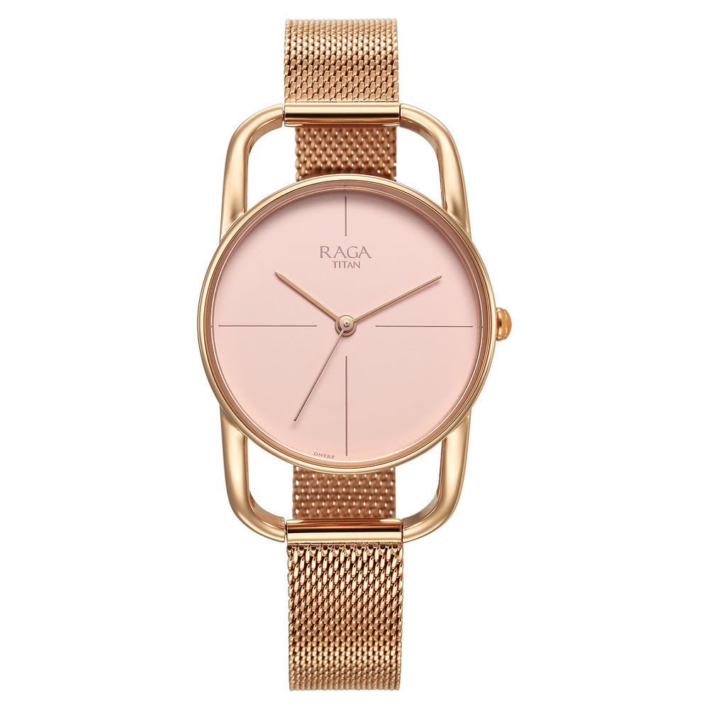 Buy Online Titan Raga Chic Quartz Analog Pink Dial Metal Strap Watch ...