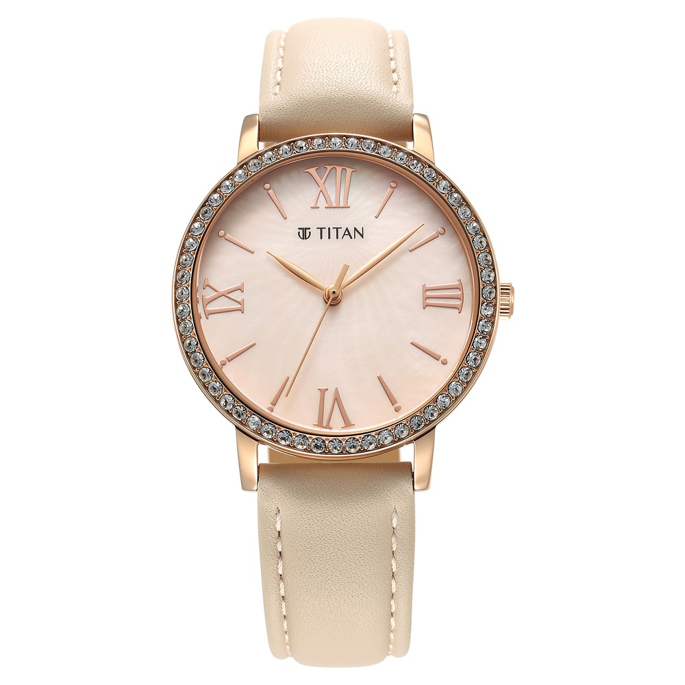 Buy Online Titan Purple Style Up Quartz Analog Pink Dial Leather Strap ...