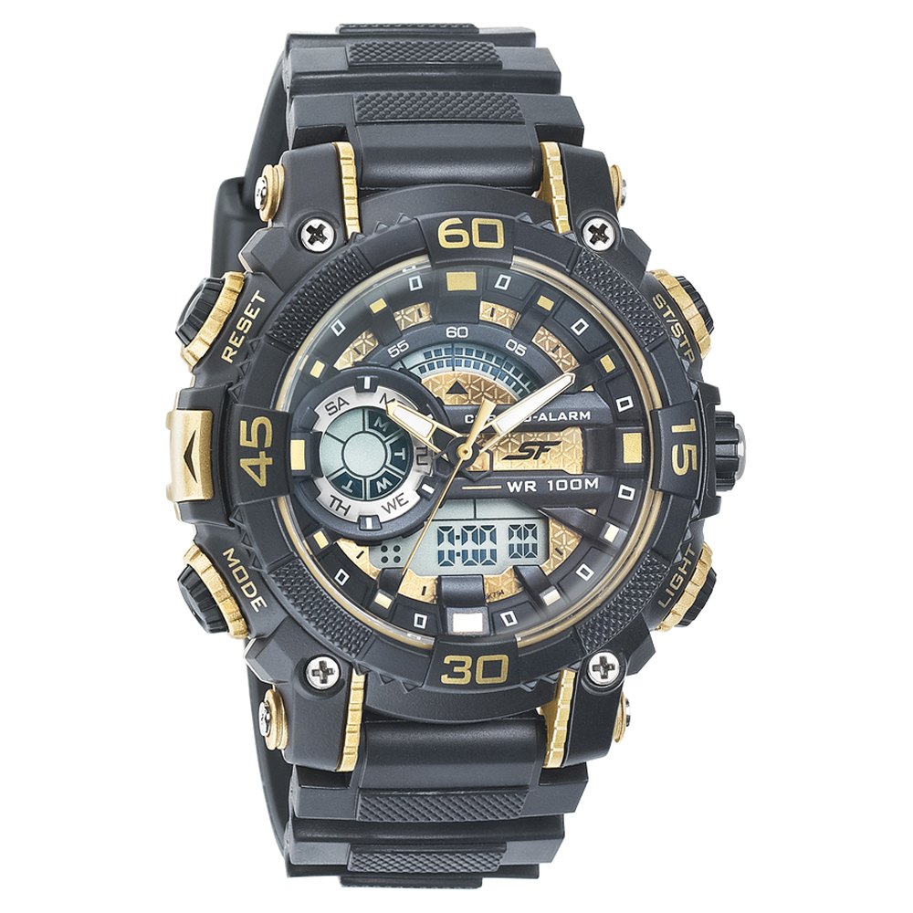 Buy Online SF Quartz Analog Digital Golden Dial PU Strap Watch for Men ...