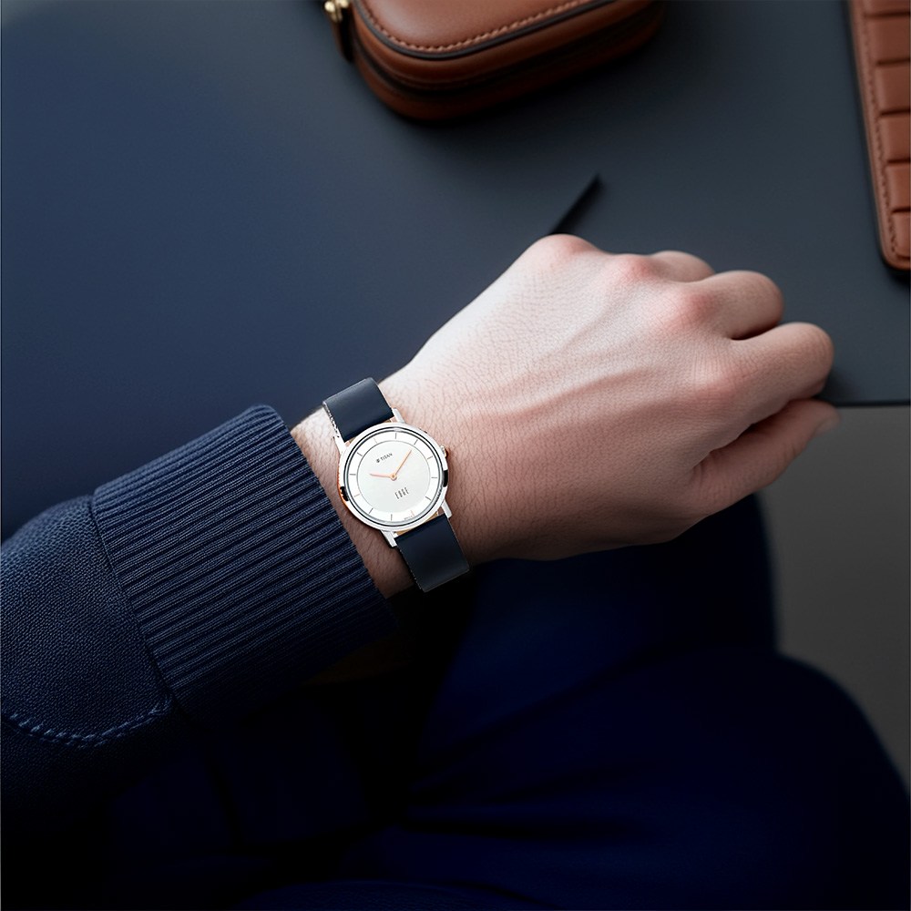 Buy Online Titan Edge Slim Leather Strap White Dial Analog Watch for ...