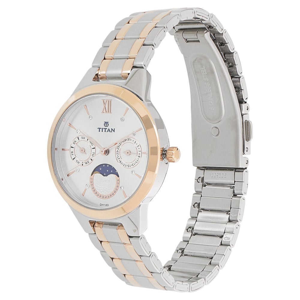 Buy Online Titan Women's Elegance Moon phase Two-Tone White Dial Watch ...