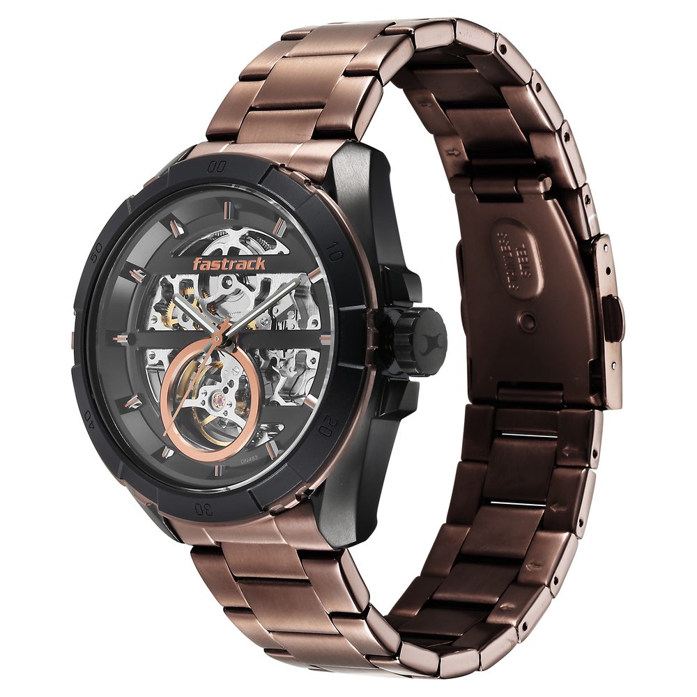 Buy Online Fastrack Automatics Black Dial Brown Stainless Steel Strap ...
