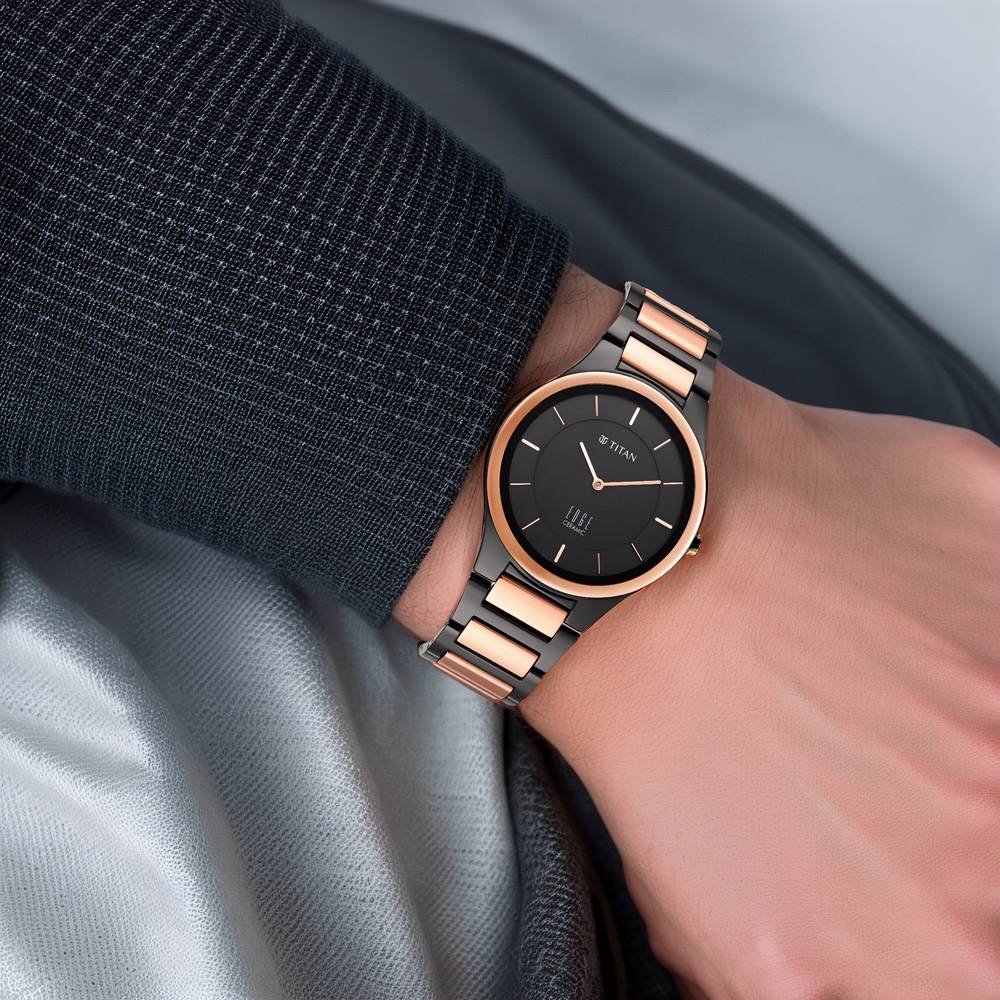 Buy Online Titan Edge Ceramic Slim Ceramic Strap Black Dial Analog ...