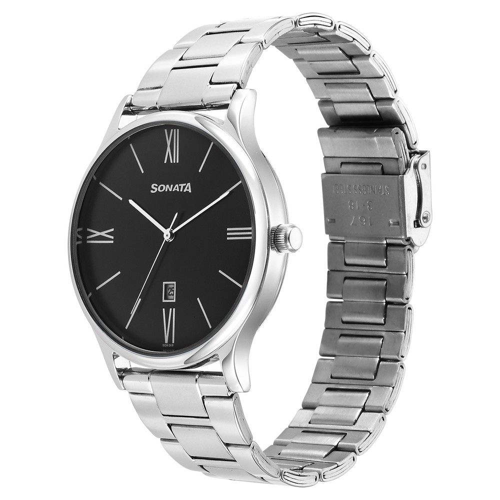 Buy Online Sonata Aspire Quartz Analog with Date Black Dial Stainless ...