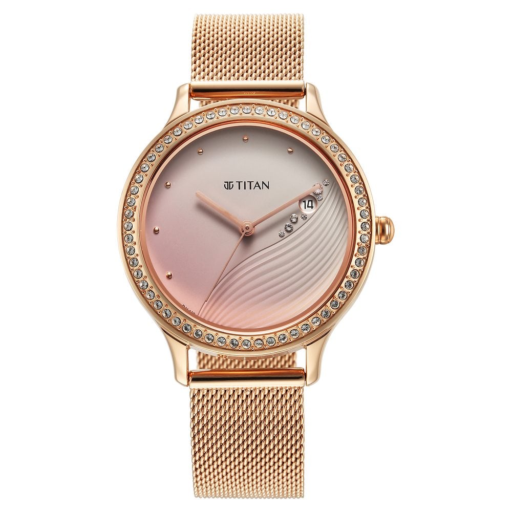 Buy Online Titan Purple Glam It Up Pink Dial Analog with Date Stainless ...