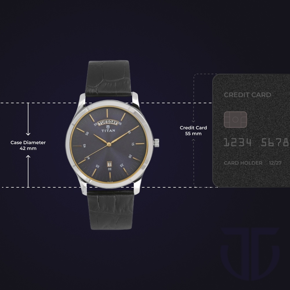 Buy Online Titan Workwear Blue Dial Analog with Day and Date Leather ...
