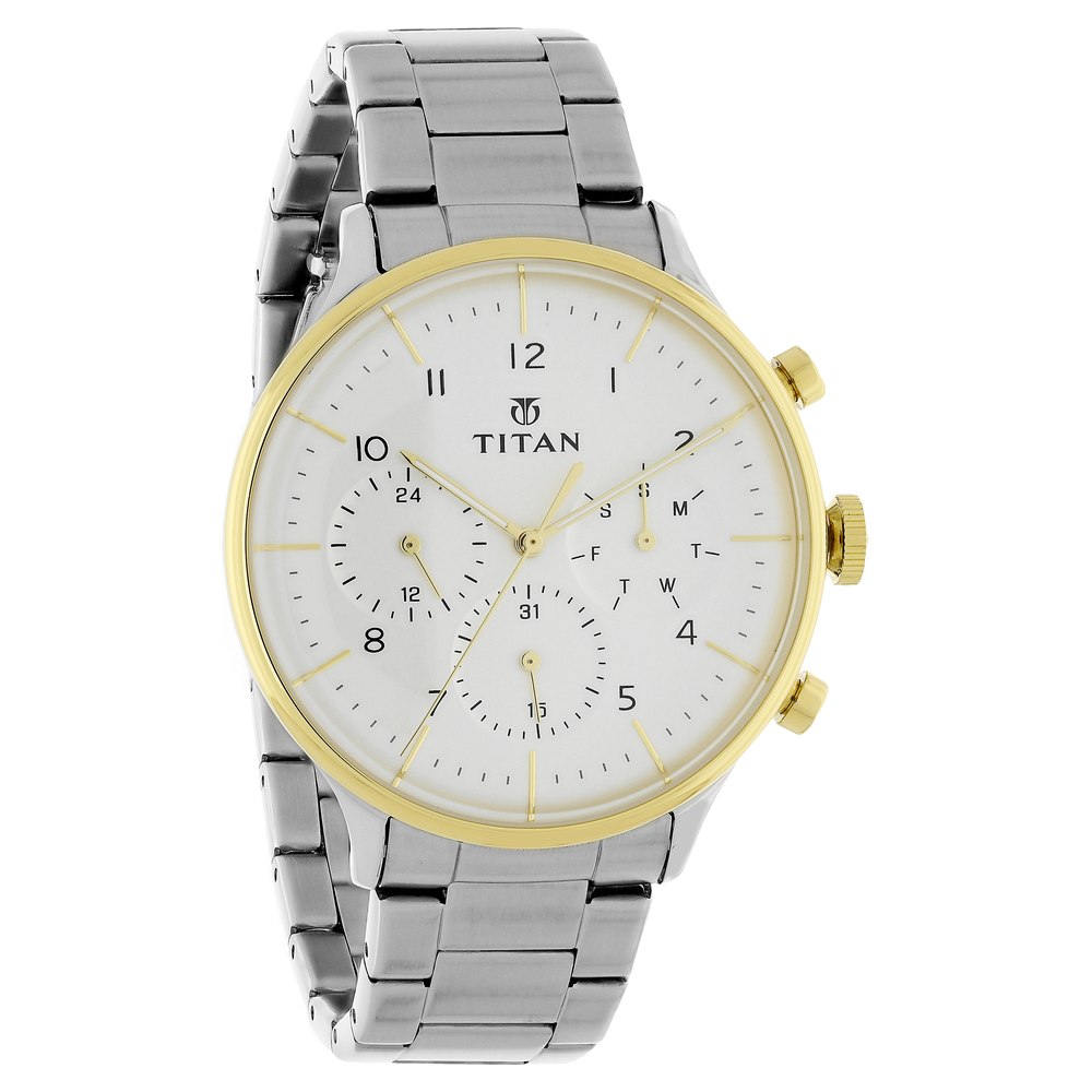 Buy Online Titan White Dial Quartz Multifunction Stainless Steel Strap ...