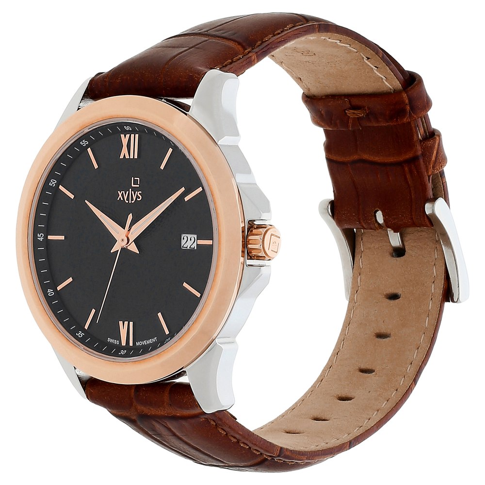 Buy Online Xylys Swiss Analog Leather Strap Black Dial Watch for Men ...