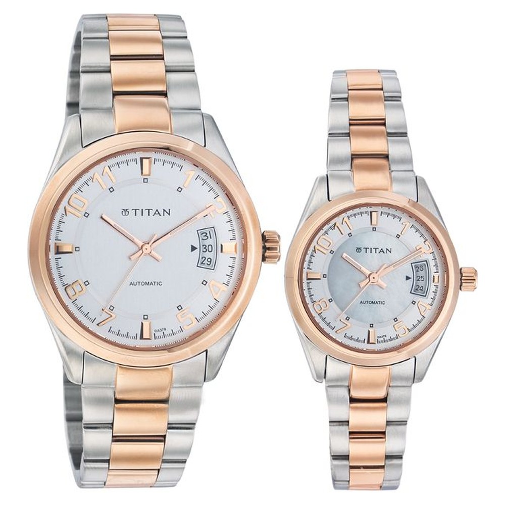 Buy Online Titan Quartz Analog with Date Silver Dial Watch for Couple ...