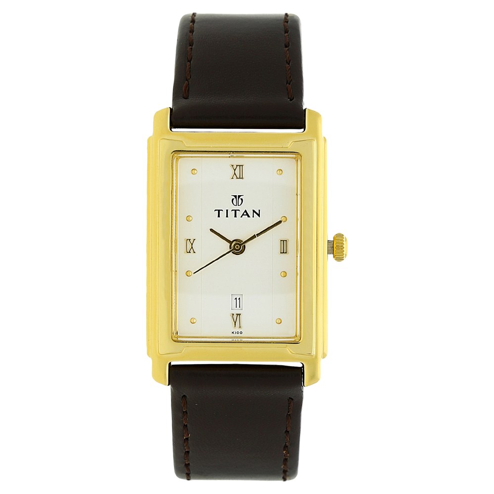 Buy Online Titan Rectangle White Dial Analog with Date Leather Strap ...