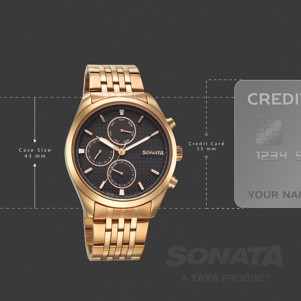 Buy Online Sonata Magna Quartz Multifunction Black Dial Rose Gold ...