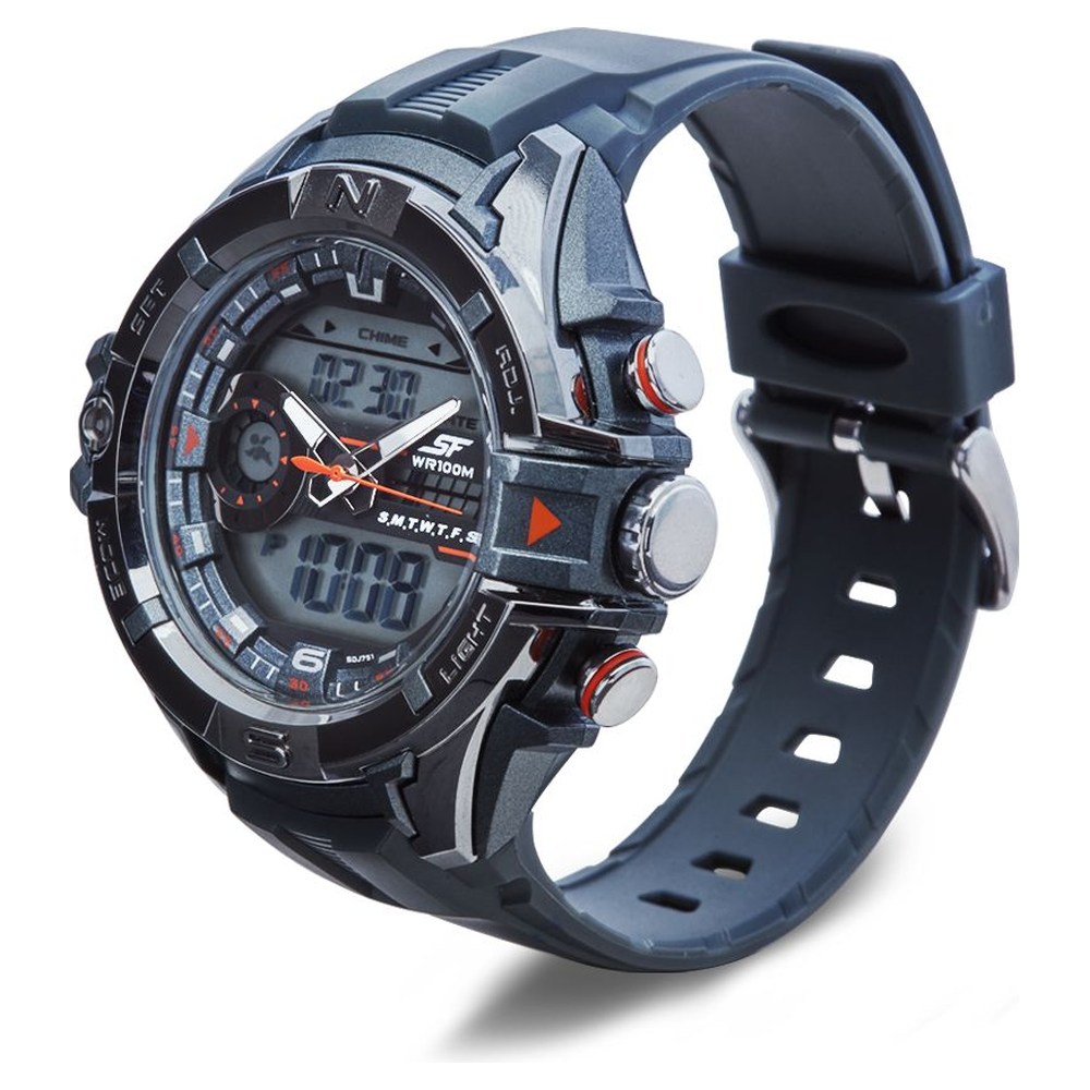 Buy Online SF Chrome Quartz Analog Digital Dial PU Strap Watch for Men ...