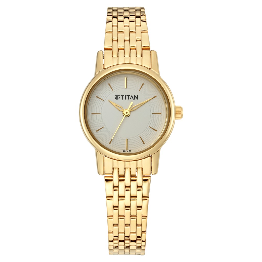 Buy Online Titan Quartz Analog White Dial Golden Metal Strap Watch For ...