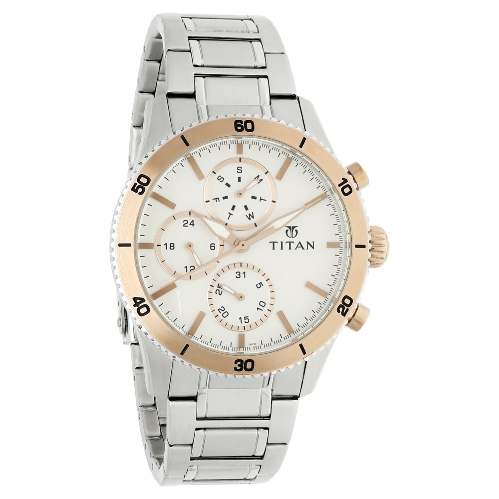 Buy Online Titan Quartz Chronograph Silver Dial Stainless Steel Strap ...