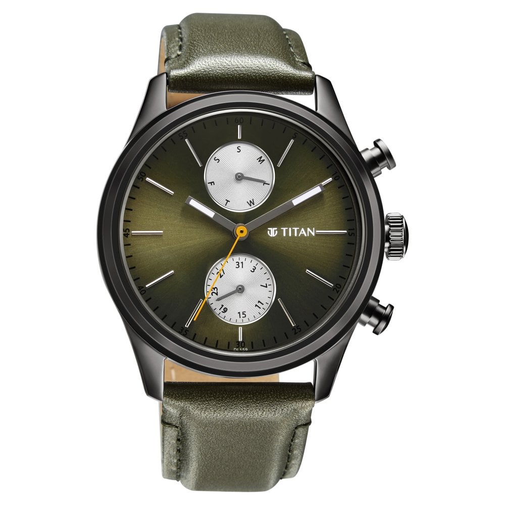 Buy Online Titan Elmnt Green Dial Analog Leather Strap watch for Men ...