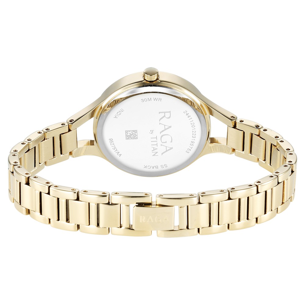 Buy Online Titan Raga Showstopper Quartz Analog Mother Of Pearl Round Dial Golden Metal Strap ...