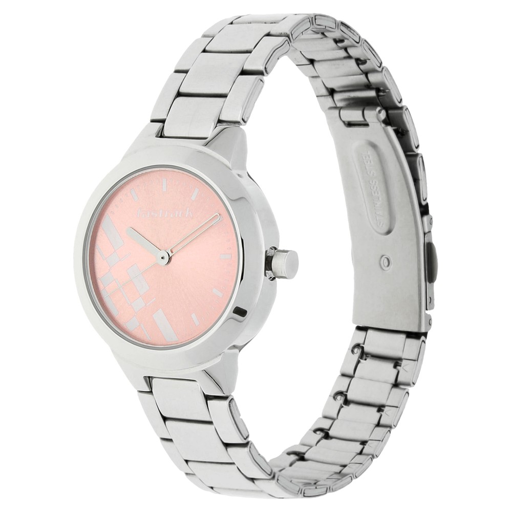Buy Online Fastrack Quartz Analog Pink Dial Stainless Steel Strap Watch ...