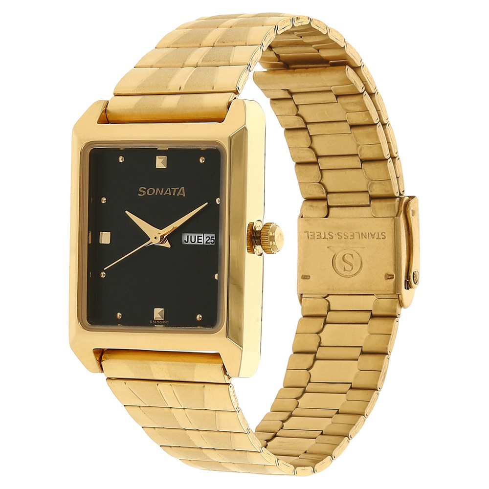Buy Online Sonata Quartz Analog Black Dial Stainless Steel Strap Watch ...