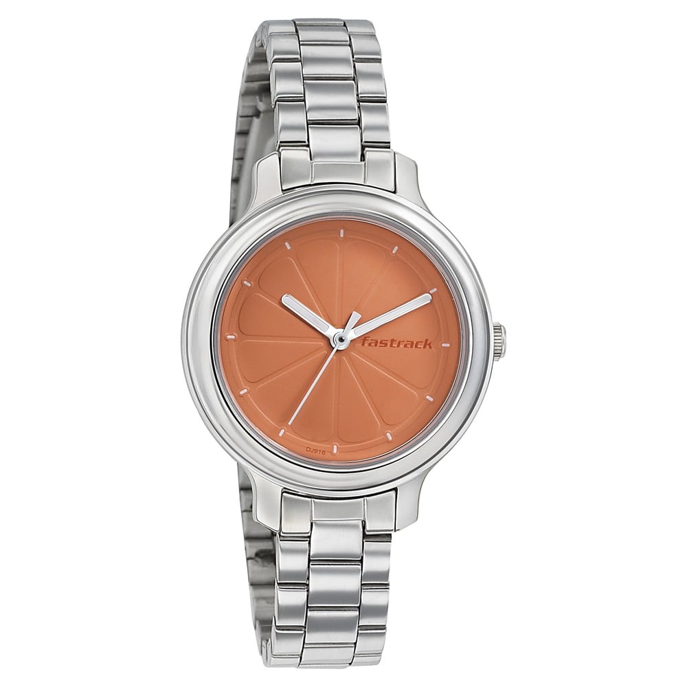 Buy Online Fastrack Quartz Analog Orange Dial Stainless Steel Strap ...