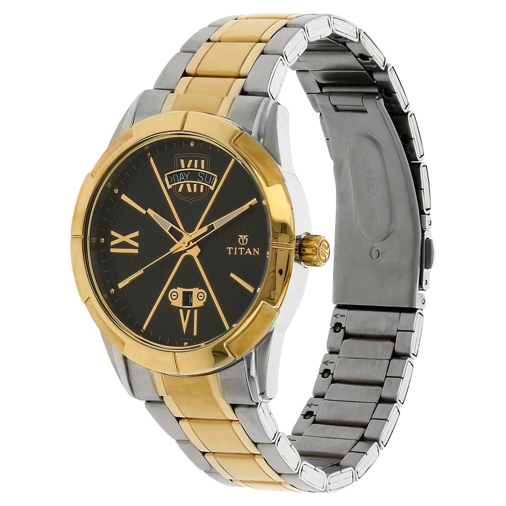 Buy Online Titan Regal Crest Black Dial Analog with Day and Date ...