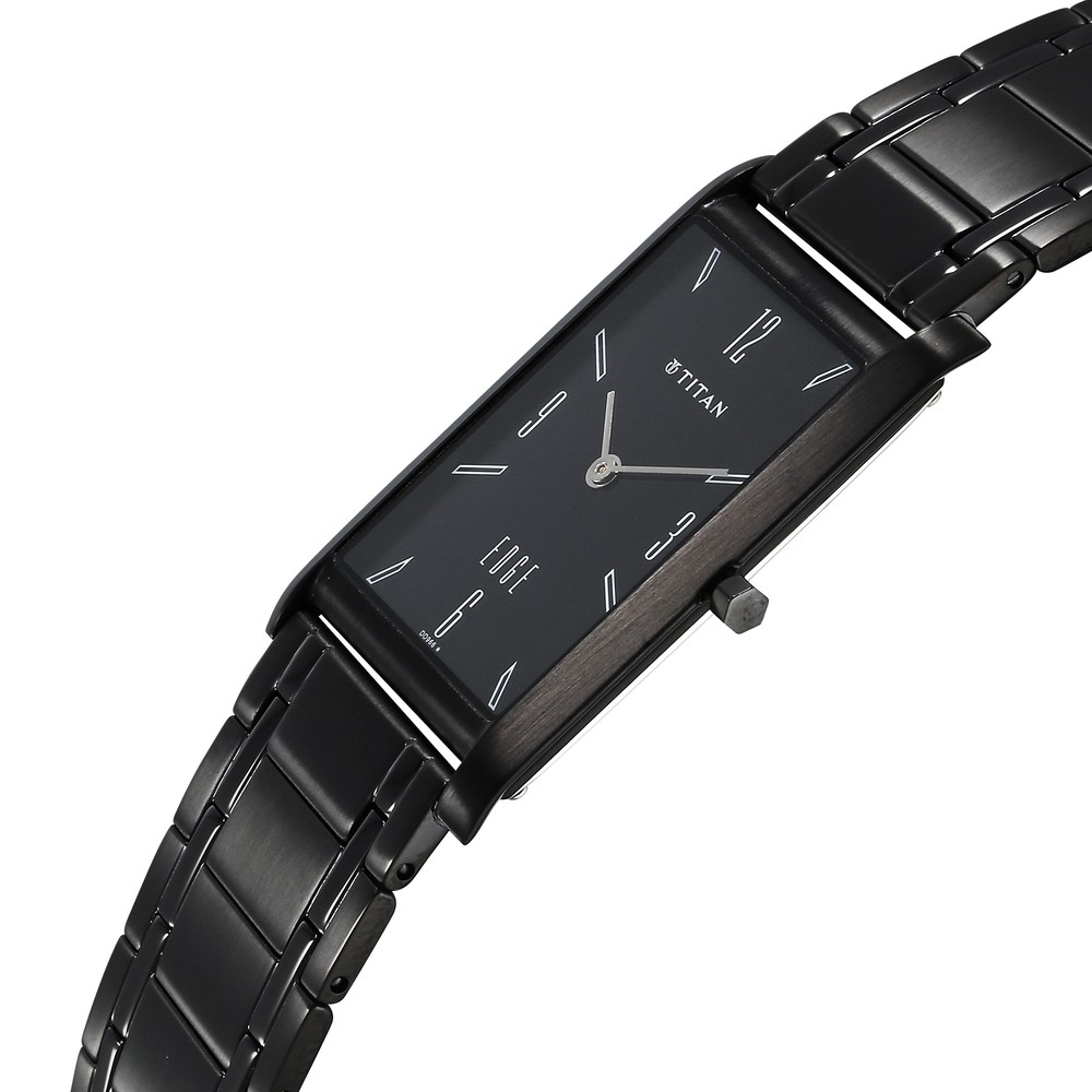 Buy Online Titan Edge Slim Stainless Steel Strap Black Dial Analog ...
