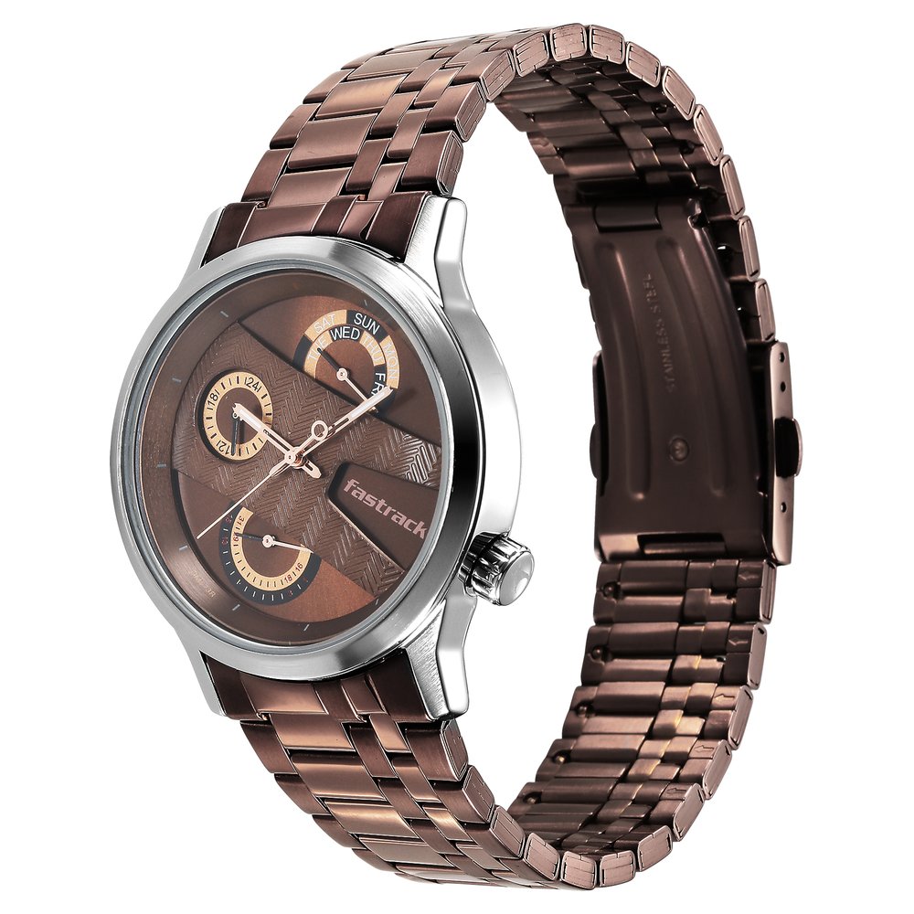 Buy Online Fastrack Exuberant Quartz Multifunction Brown Dial Metal ...