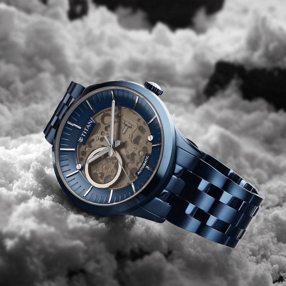 Buy Online Titan Metal Mechanicals Blue Dial Analog Stainless Steel ...