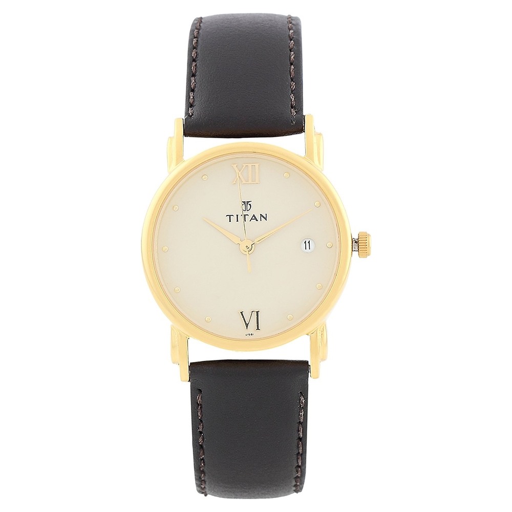 Buy Online Titan Analog Champagne Dial Leather Strap watch for Men ...