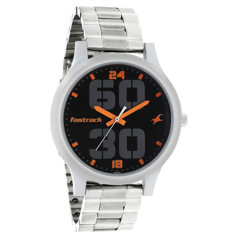 Buy Online Fastrack Bold Quartz Analog Black Dial Stainless Steel Strap ...