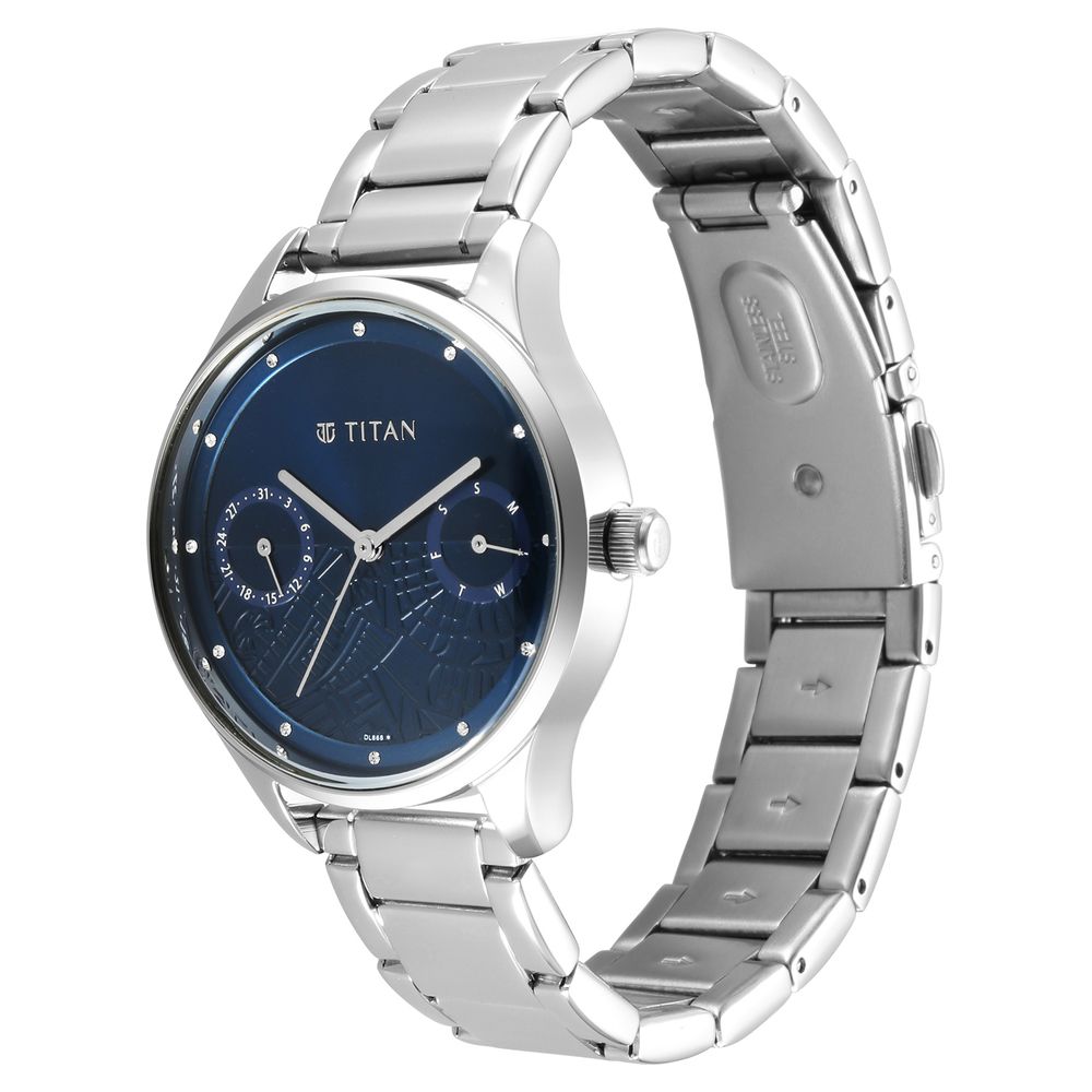 Buy Online Titan Wander Blue Dial Analog Stainless Steel Strap watch ...