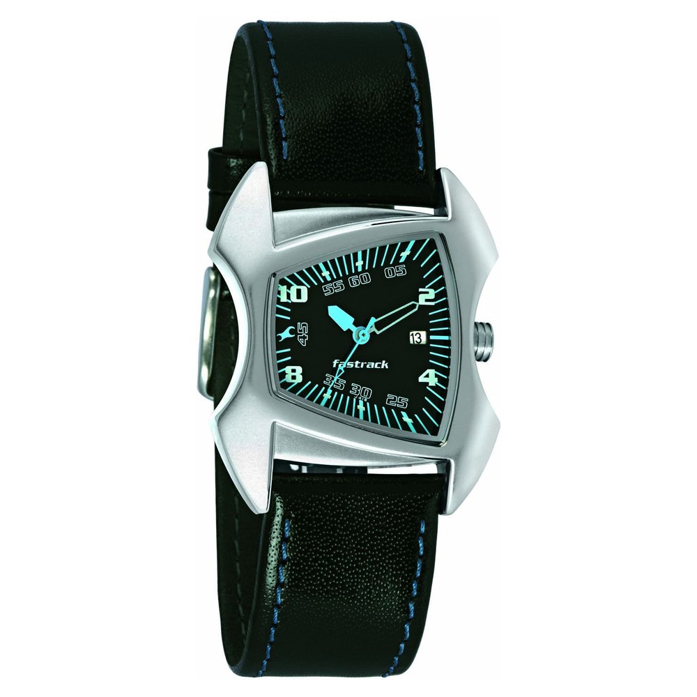 Buy Online Fastrack Quartz Analog with Date Black Dial Leather Strap ...