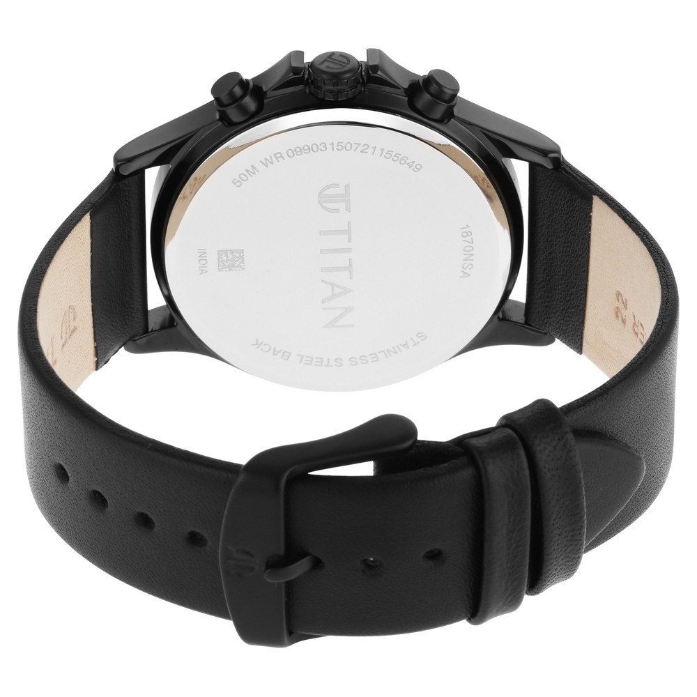 Buy Online Titan Workwear Black Dial Dual Time Leather Strap watch for ...