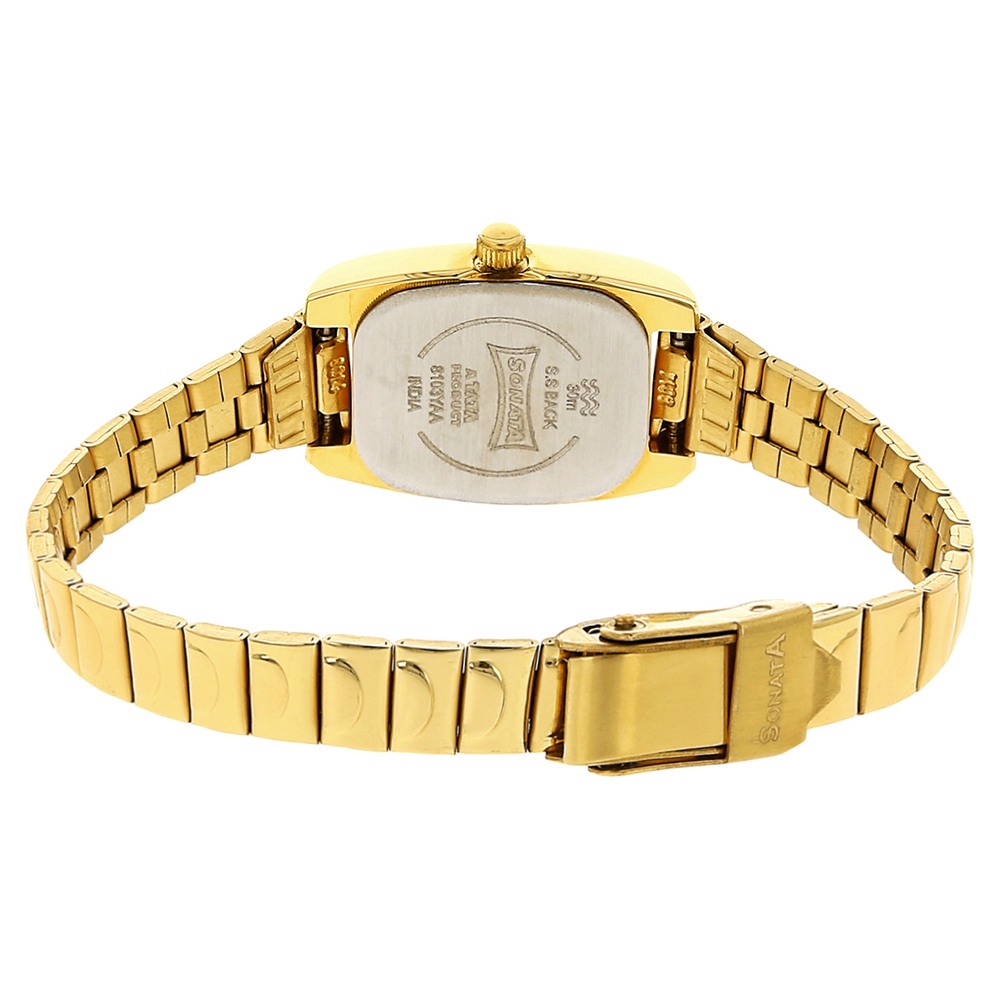 Buy Online Sonata Quartz Analog Champagne Dial Stainless Steel Strap ...